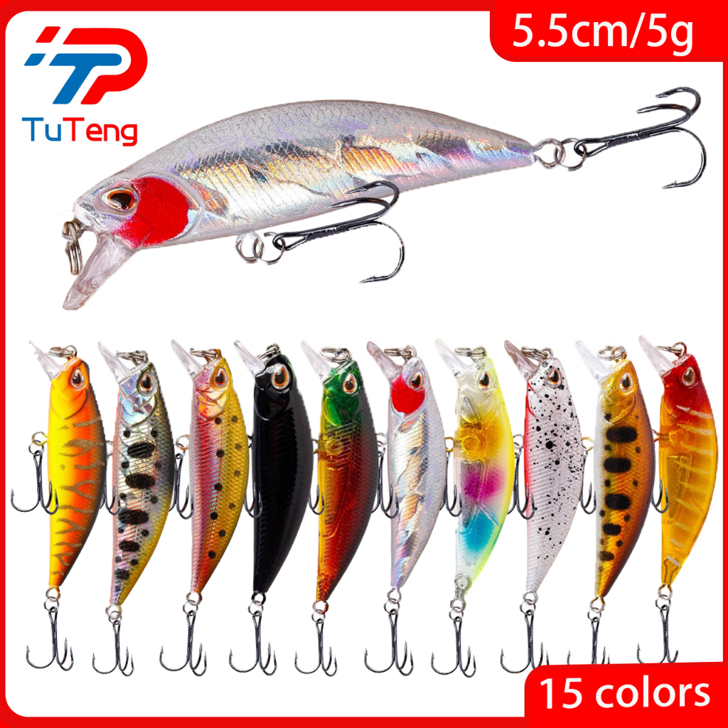 TuTeng1Pcs 15 Colors Fishing Lure 5g/5cm Sinking Minnow 3D Eyes Laser Trolling Plastic Buzz Bait ...