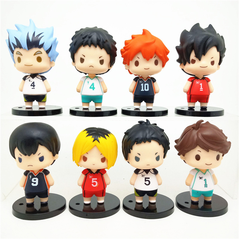 8Pcs/Set Anime Bean Eyes Haikyuu Figures Hinata Shoyo Yu Nishinoya ...