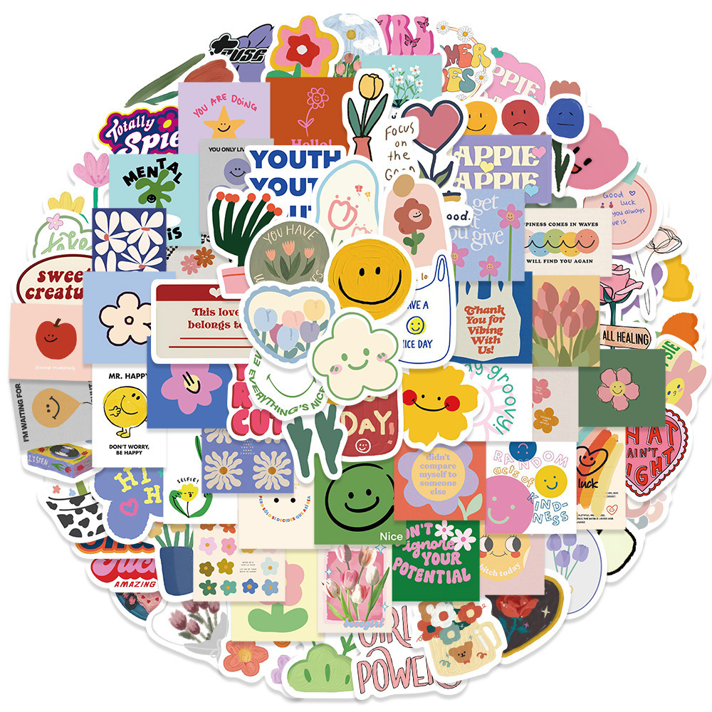 90PCS Cute Little Flower Smiling Face Handbook Stickers For Luggage ...