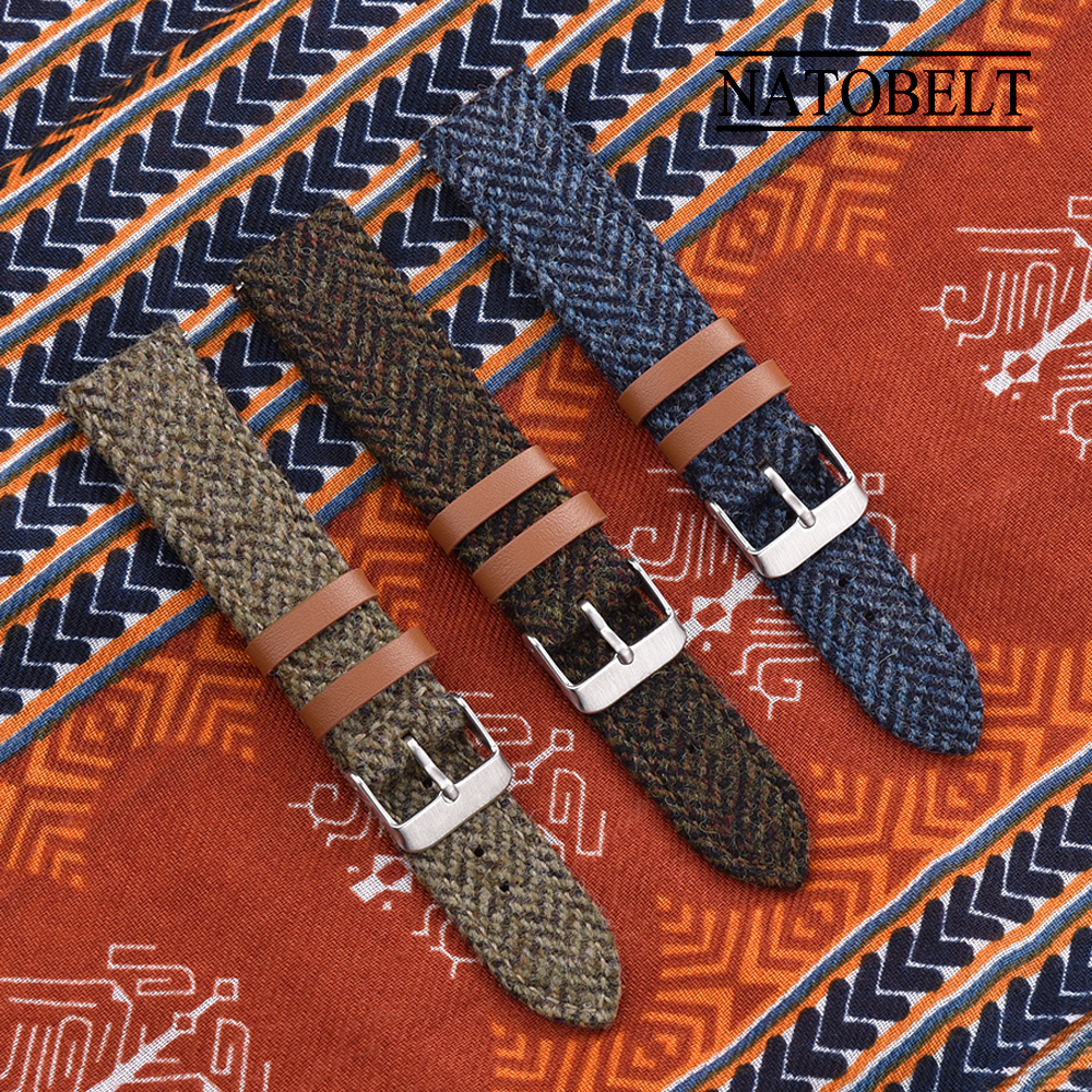 New Wool Weave Genuine Leather Watch Strap 18mm 20mm 22mm Quick Release ...
