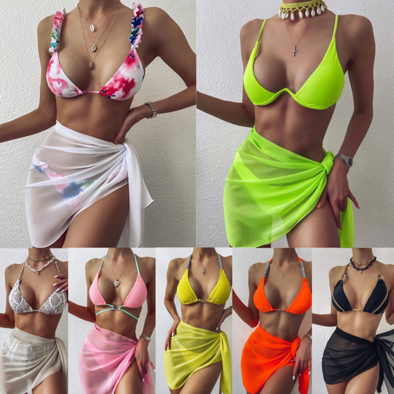 Women Short Sarongs Swimsuit Cover Up Beach Bikini Wrap Sheer Short Skirt Chiffon Scarf For