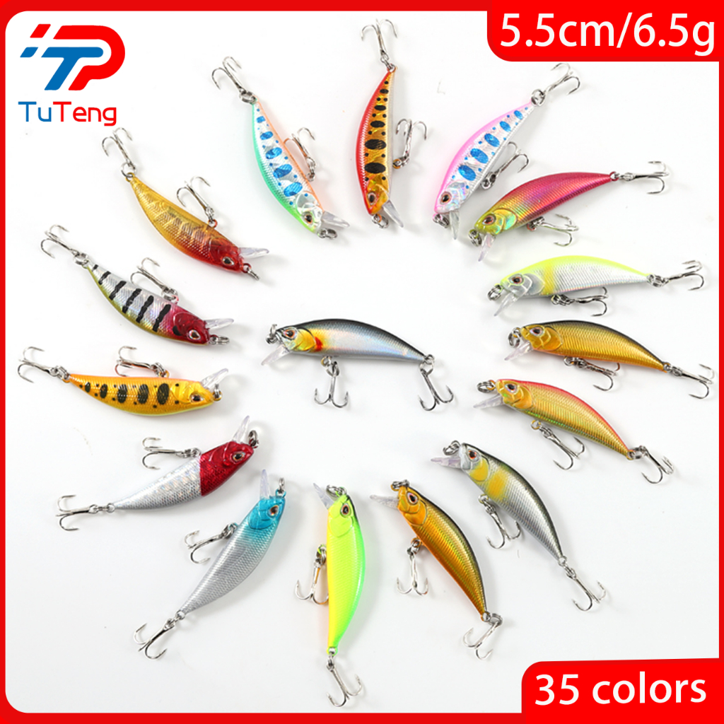 TuTeng1Pcs 35 Colors Fishing Lure 5g/5cm Sinking Minnow Laser Trolling 3D Eyes With 2 Trible ...