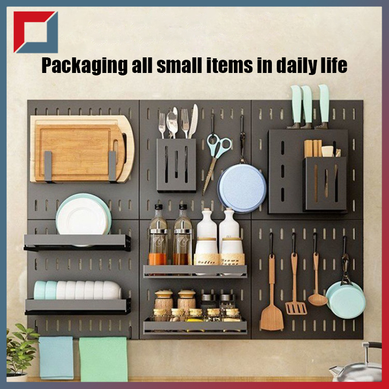 Kitchen hole board punch-free storage rack seasoning rack wall-mounted ...