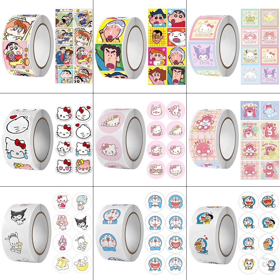 500 Pcs/Roll 2.5cm Round Square Cute Cartoon Hello Kitty Pink Bear ...