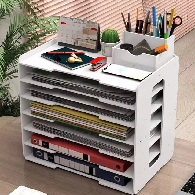 Multi Layers Magazine Holder Newspaper Rack Stationery Storage Box Desk ...