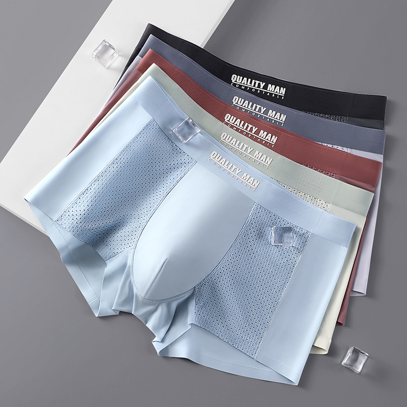Summer Ice Silk Men Boxers Seamless Briefs Breathable Underwear Plus ...