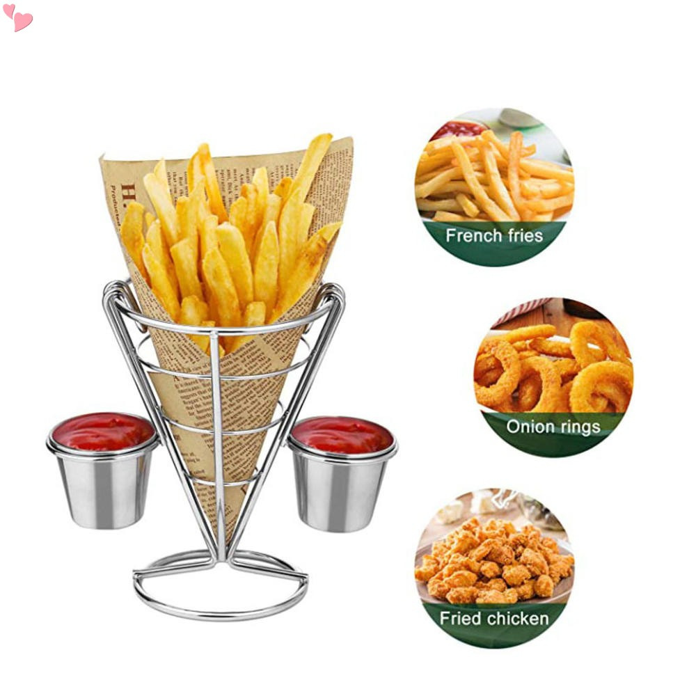 French Fries Stand, Chip Cone Basket with Sauce Dipper, Metal Wire ...