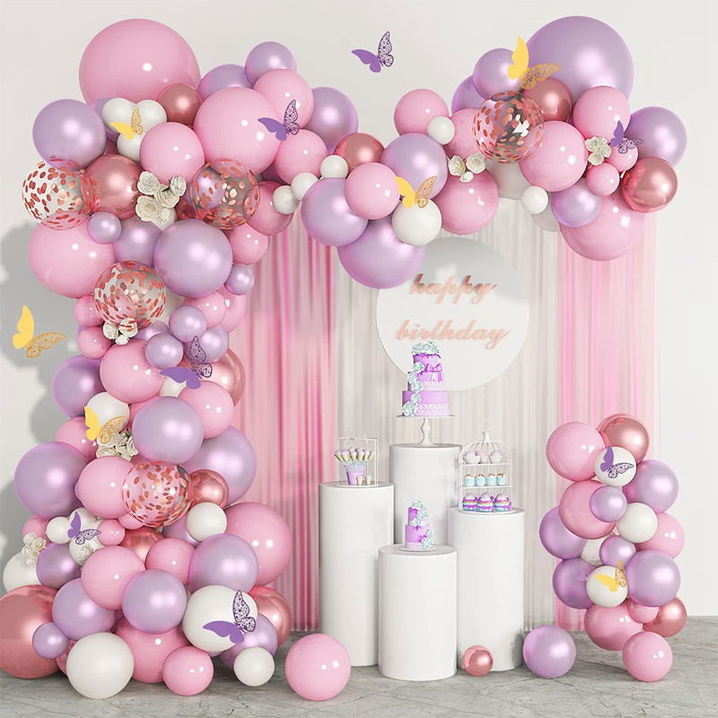 143PCS Butterfly Balloon Garland Arch Kit Pink Butterfly Balloons Party ...