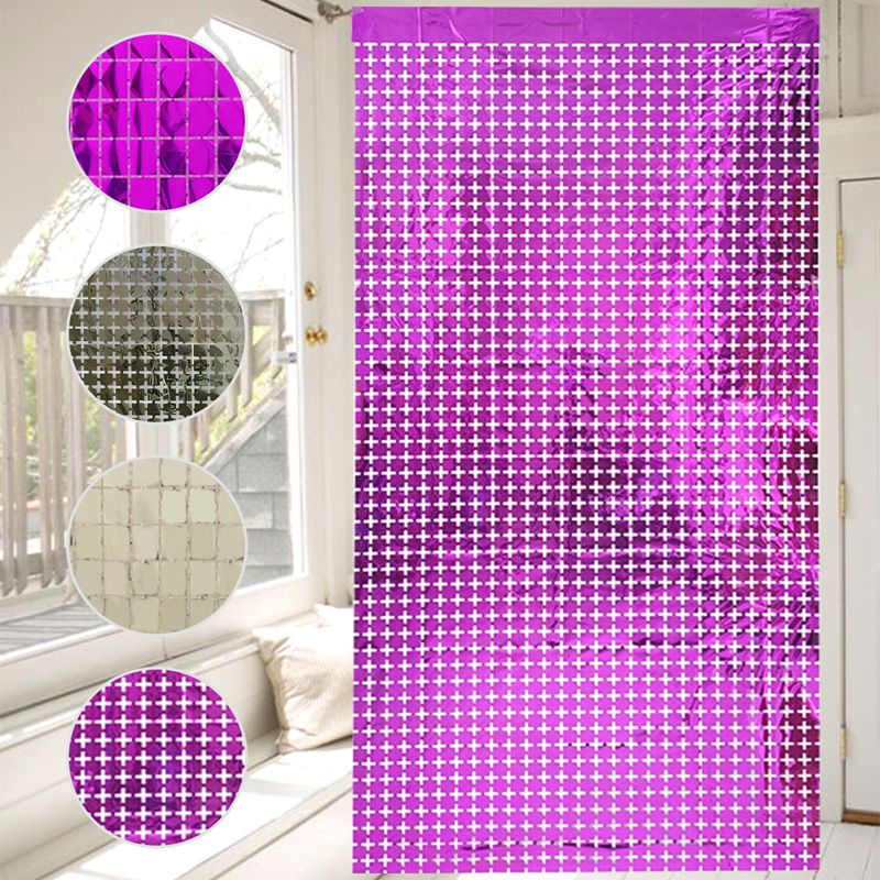 2M Square Purple Plastic Foil Curtain Backdrop For Birthday Decoration ...