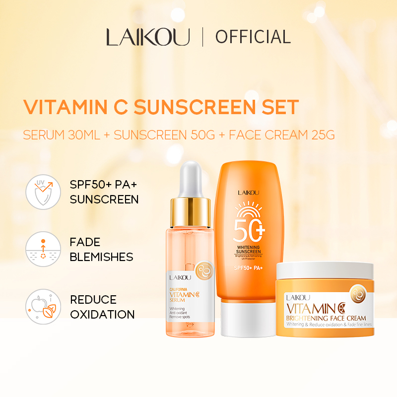 LAIKOU Whitening Sunscreen SPF50 Vitamin C Serum Cream Glowing Skin ...