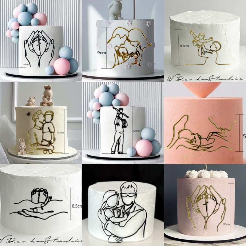 Acrylic Cake Topper for Baby Shower, Minimalist Art Parent-child Front ...