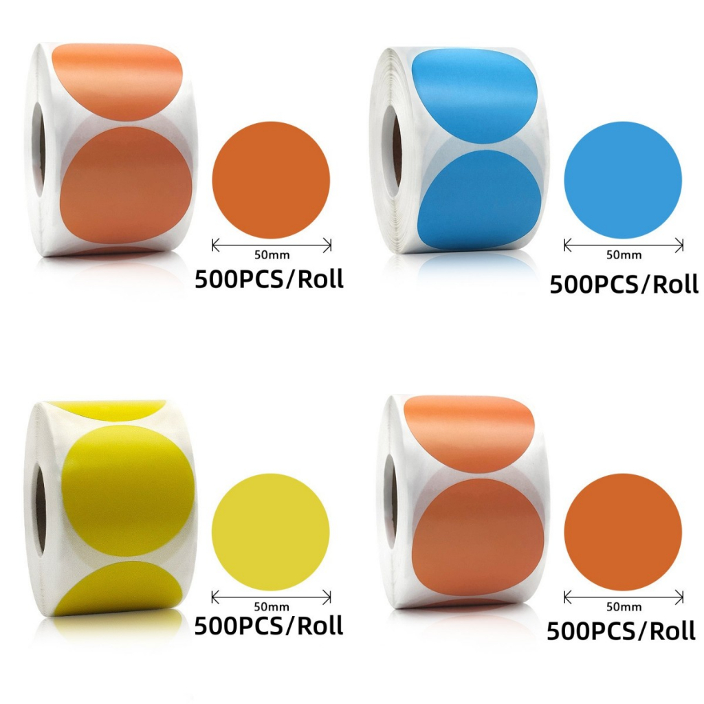 50mm 500PCS/Roll Large Round sticker Blue Yellow Orange Labels Big ...