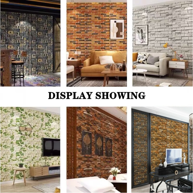 DIY 3D Retro Self-Adhesive Wallpaper dinding foam wall stickers ...