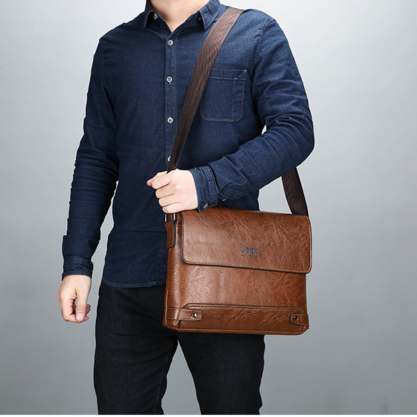 Men's business handbag simple soft leather shoulder bag briefcase ...