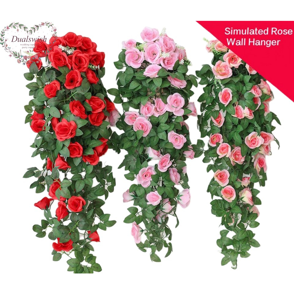 Dualswish 18 Flowers and 250 Leafs Artificial Rose Flower and Wall ...