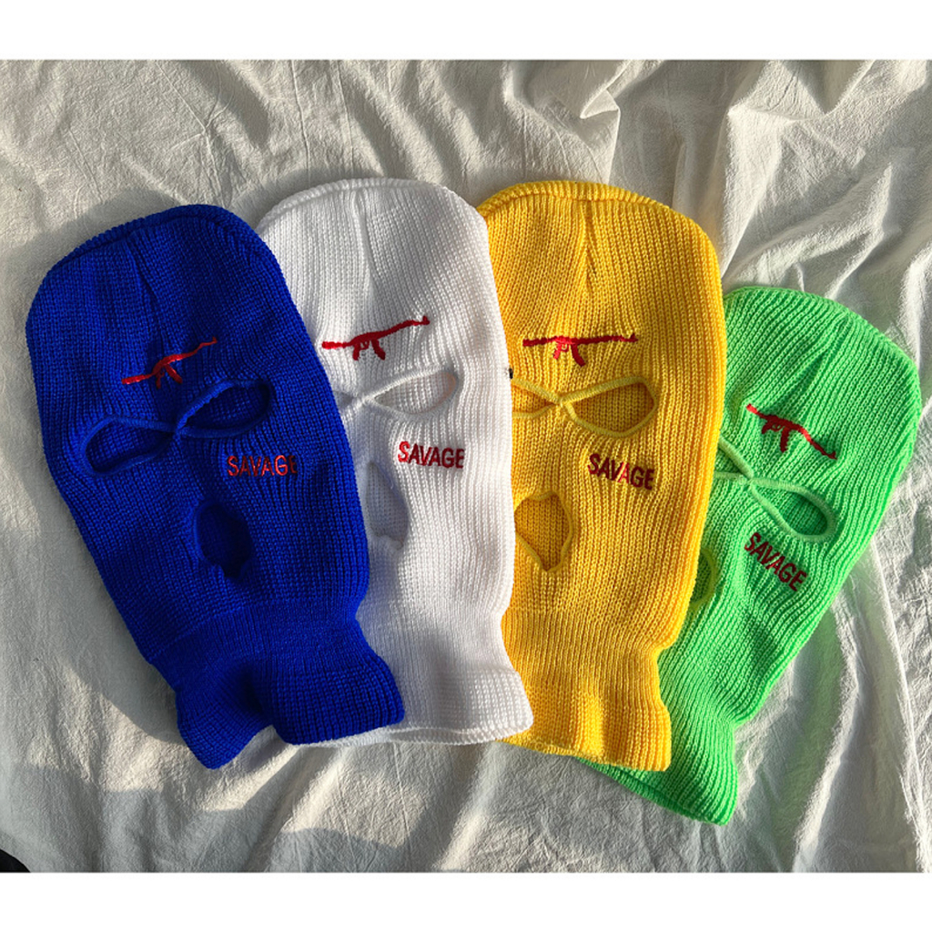 3 Hole Ski Mask with AK Gun Design Knitted Face Cover Winter Full Face ...