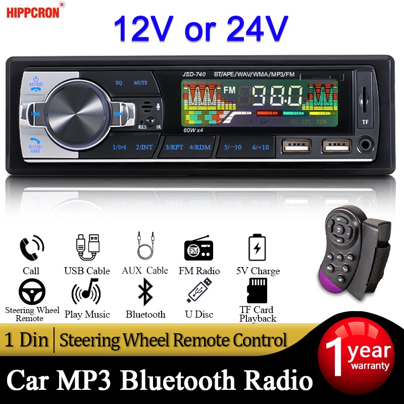 Car Radio Stereo 1din 12V or 24V for Lorry Truck Bluetooth AUX MP3 ...