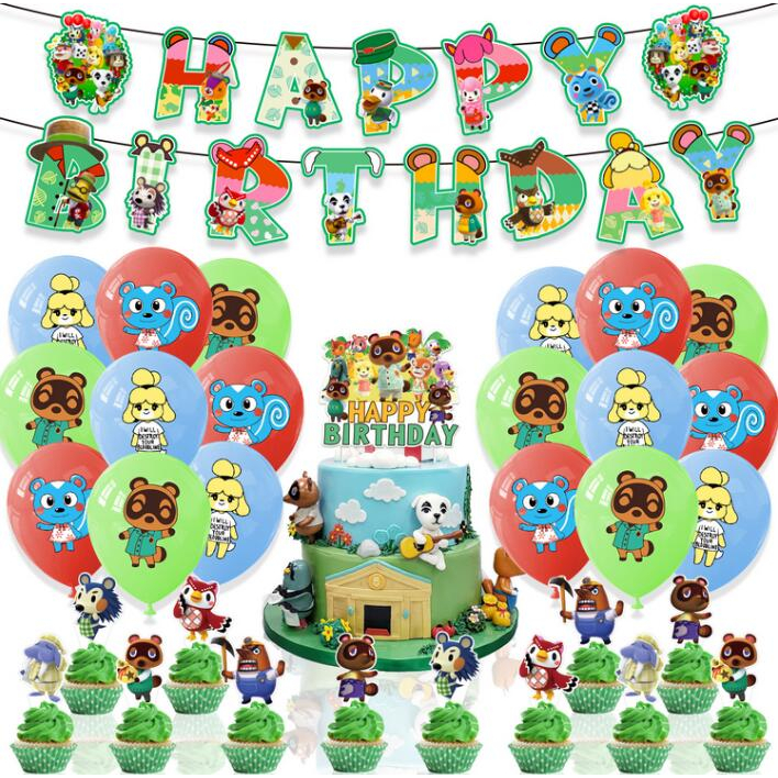 Animal Crossing theme party set with happy birthday banner latex ...