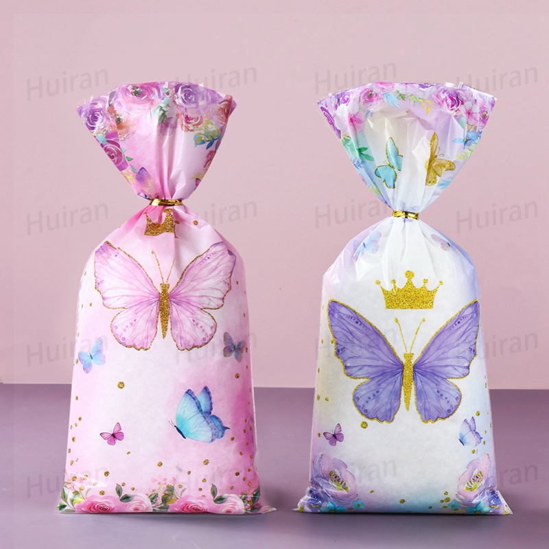 25/50/100pcs Pink Butterfly Theme loot bag with Twist Purple Butterfly ...