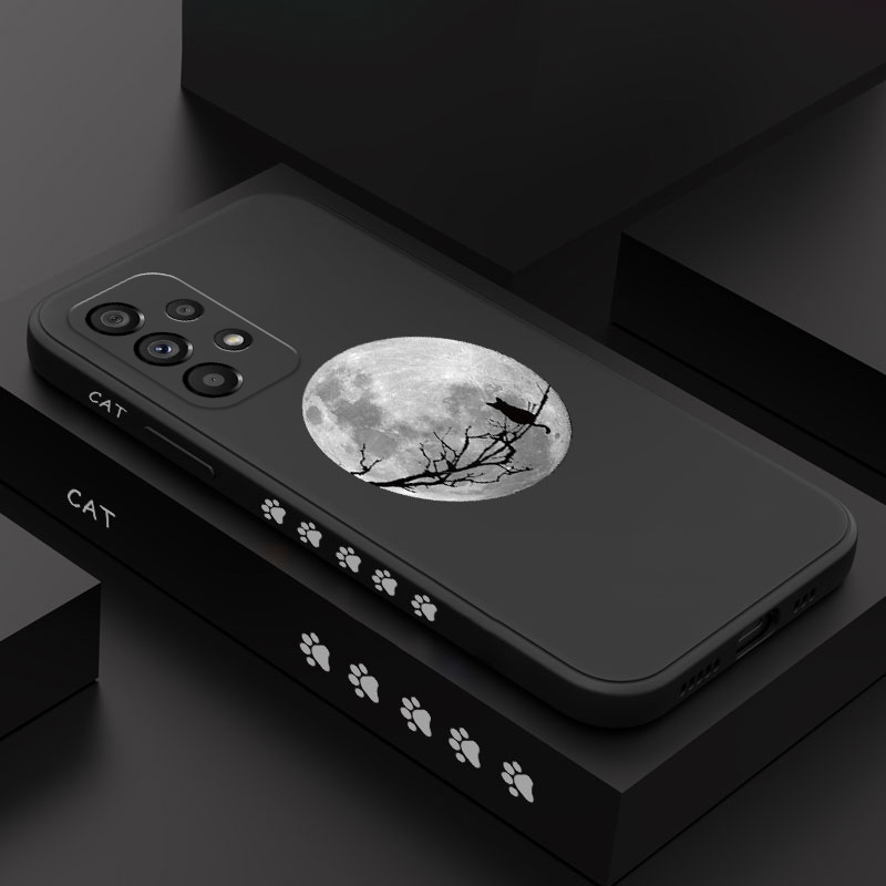 Moon Cat Phone Case For Samsung Galaxy A54 A34 A24 A14 A04 A04S A04E 4G 5G Liquid Silicone Side ...