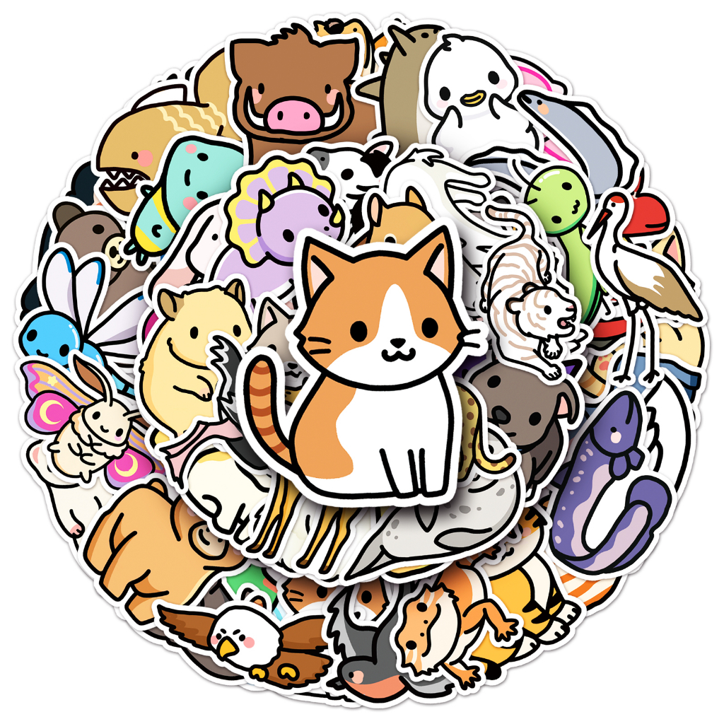 50Piece Funny Animal Stickers Waterproof DIY For Phones Laptop Car ...