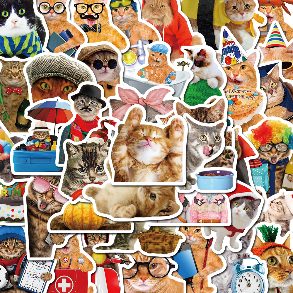 in stock 】 50pcs fun cat funny stickers Exquisite creative hand ledger ...