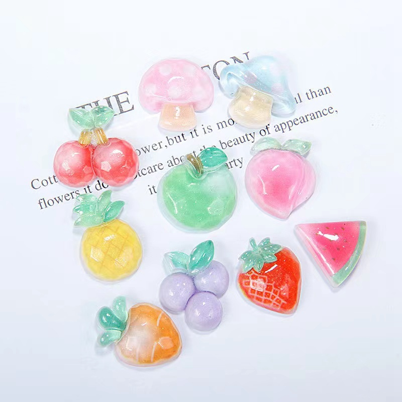 10 pcs Mixed Color Shiny Fruit Cherry, Strawberry, Watermelon DIY Craft ...