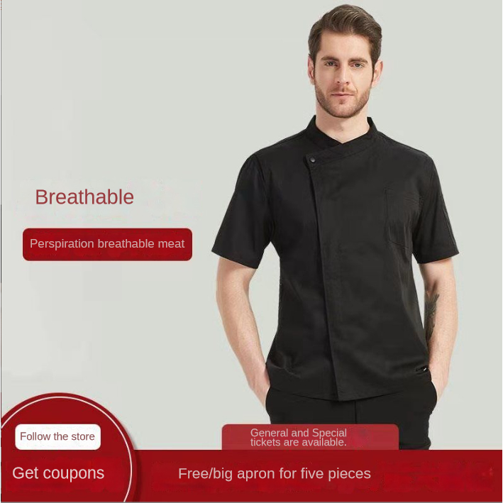Ready Stock French restaurant black chef uniform short-sleeved male ...
