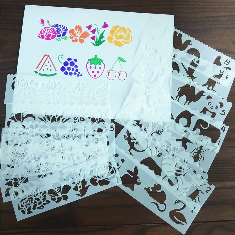 8 Pcs Cartoon Multifunction Hollow Stencil Ruler Kids Graffiti Drawing ...