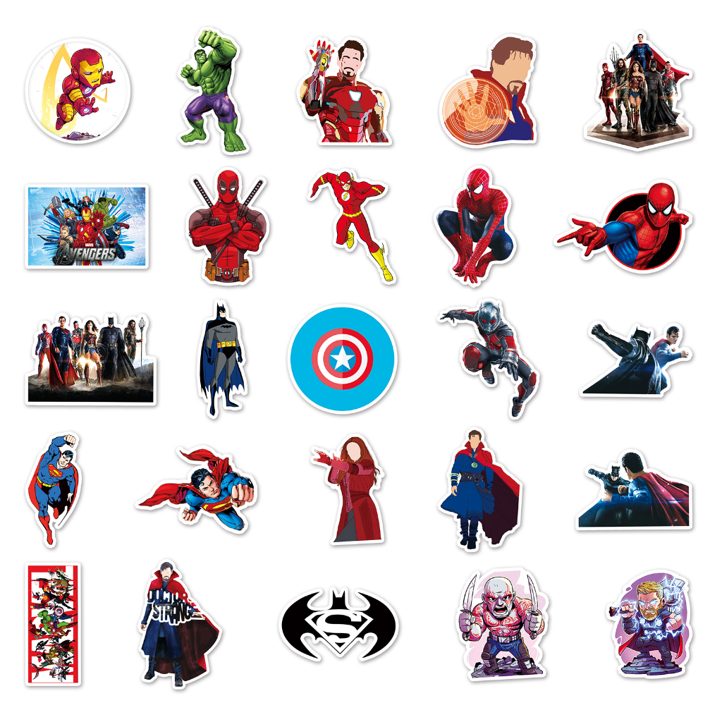 50 Piece Mavel and DC comic superheros DIY Creative Motor Stickers Car ...