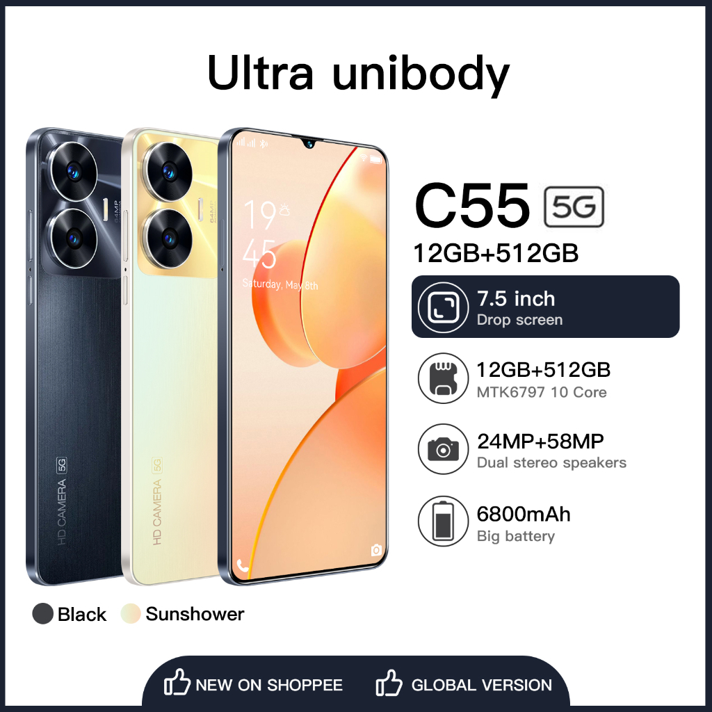 C55 New 4G/5G Smart phone 7.5 ultra-clear large screen Memory 12+512 ...