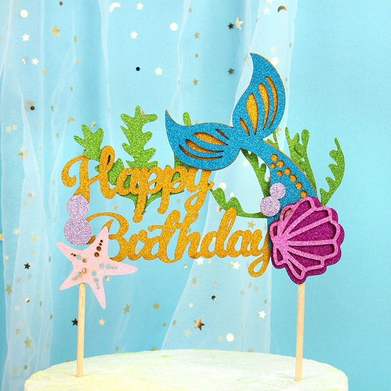 Mermaid Theme Cake Toppers Shell Fishtail Starfish Decorations for ...