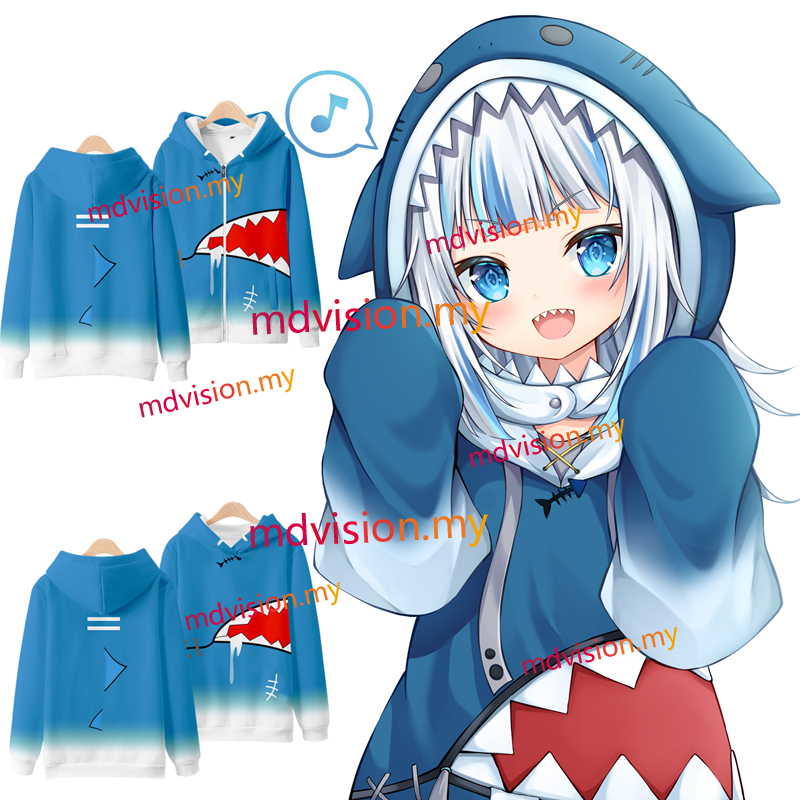 New Anime HOLO LIVE Gawr Gura Zipper Hoodie Japanese Men's Fashion ...
