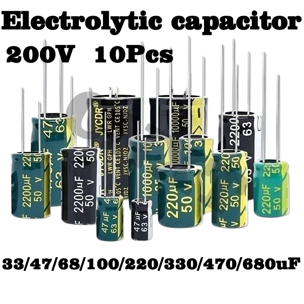 5~10pcs 200V 33UF 47UF 68UF 100UF 220UF 330UF 470UF 680UF In-line Aluminum Electrolytic ...