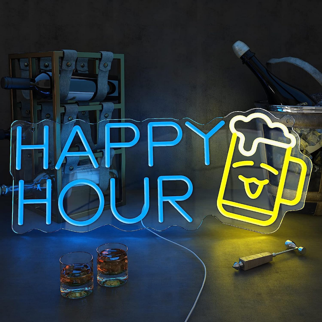 Happy Hour Neon Sign, Bar Man Cave Club Home Bedroom Led Neon Light ...