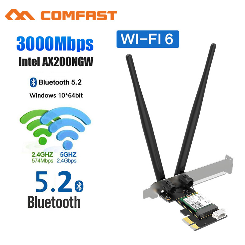 COMFAST Wifi6 PCI-E Wireless Network Card 3000Mbps Dual Band High Speed Dual Antenna Bluetooth5 ...
