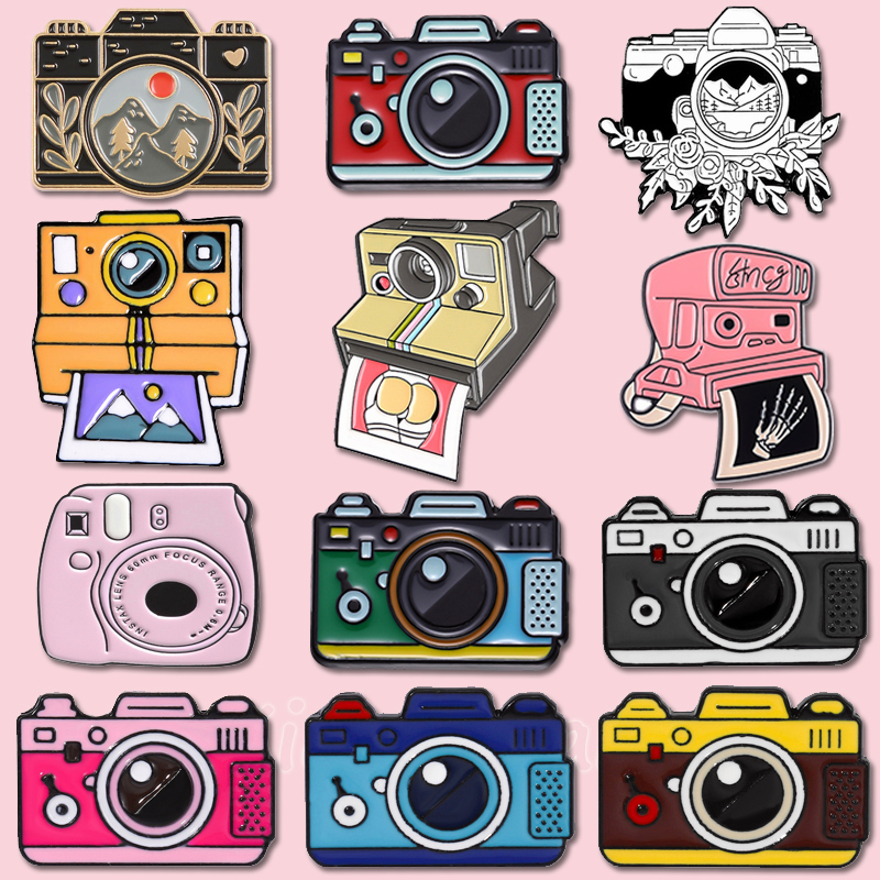 Cartoon Color Camera Enamel Pin Vintage Camera Recording Brooch Outdoor ...