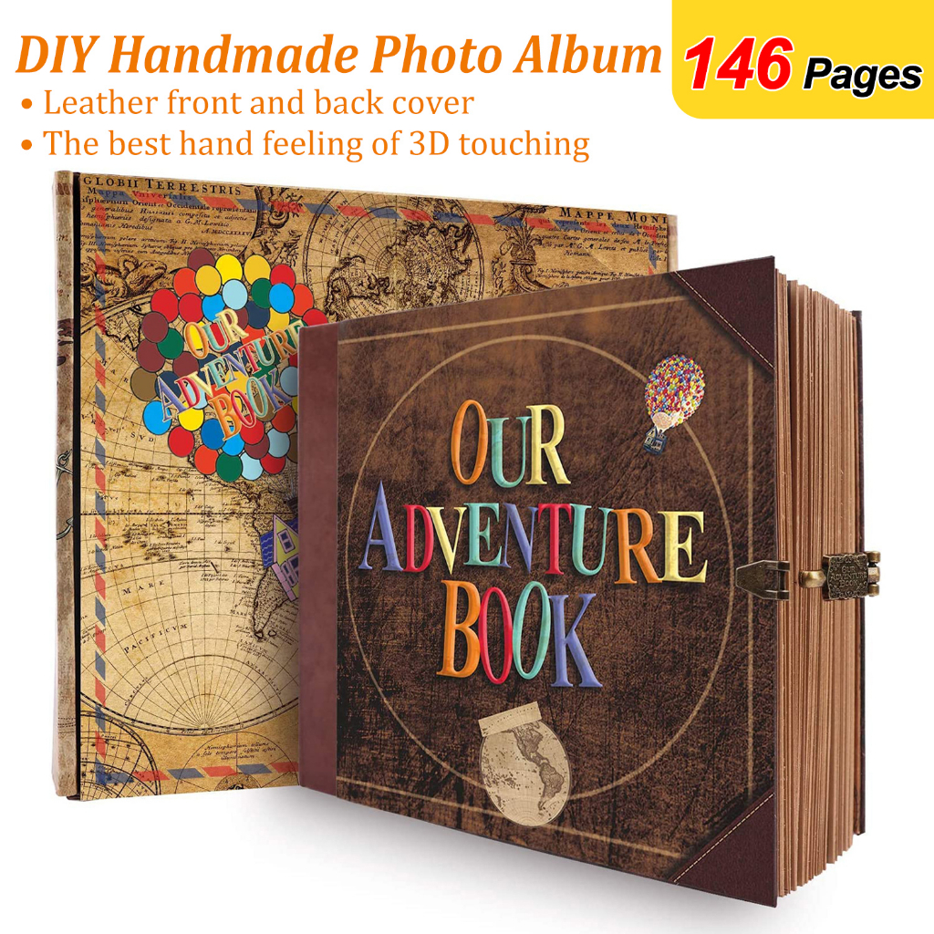 146 Page DIY Handmade Photo Album Scrapbook Our Adventure Book Retro ...