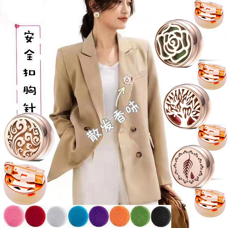 Flower of Life Rose Gold 15mm Magnet-Free Mask Aromatherapy Buckle Pin ...