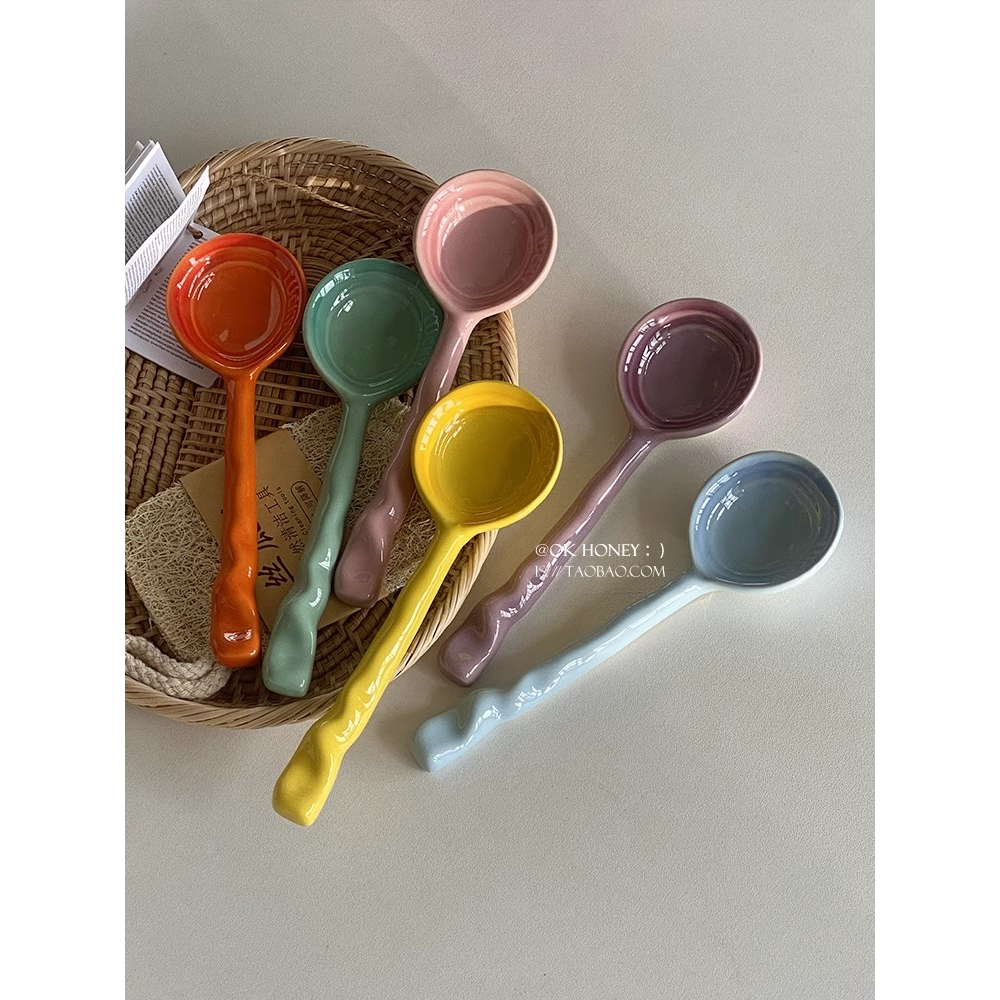 Rainbow gradient series ceramic ladle Home breakfast spoon dessert ...