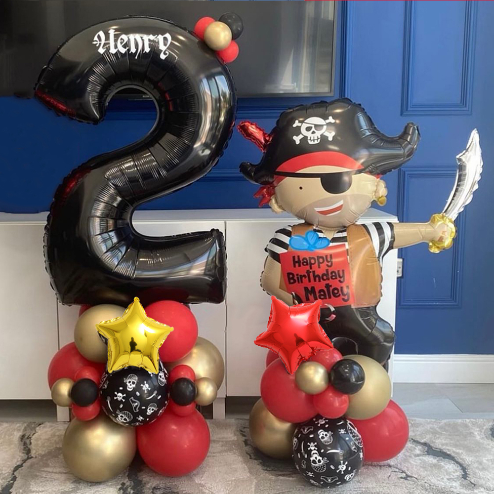 42pcs Halloween Pirate Ship Balloon Set Gold 0-9 Number Birthday Party ...