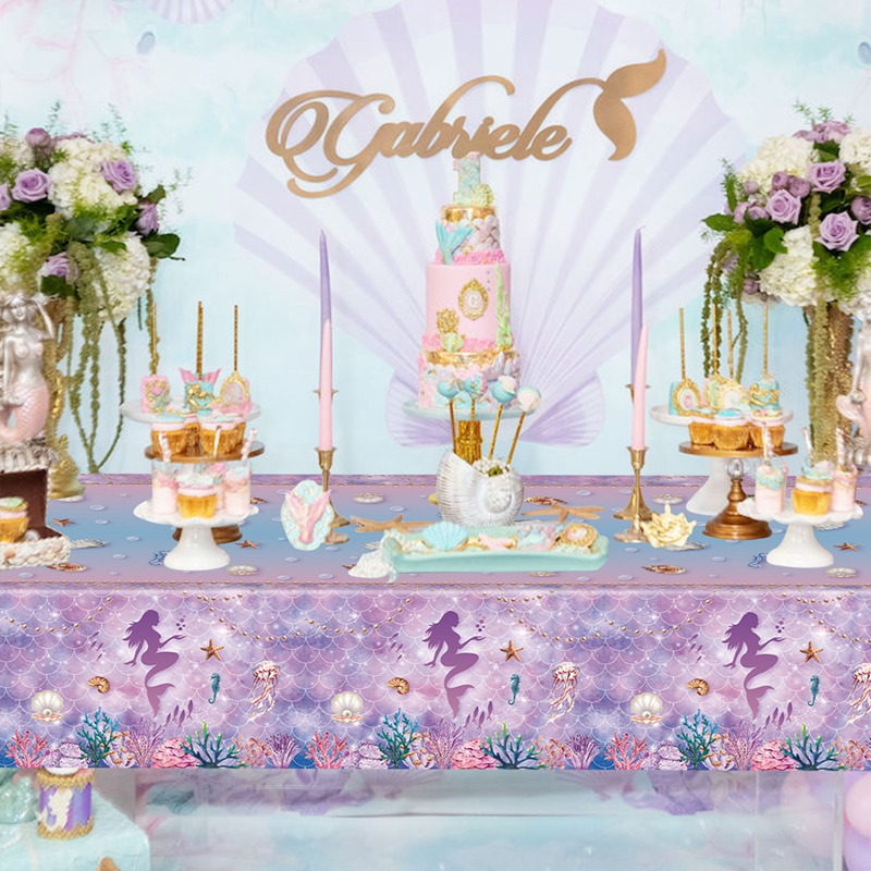 137*274cm Little Mermaid Table Cloth Water Proof Plastic Table Cover ...