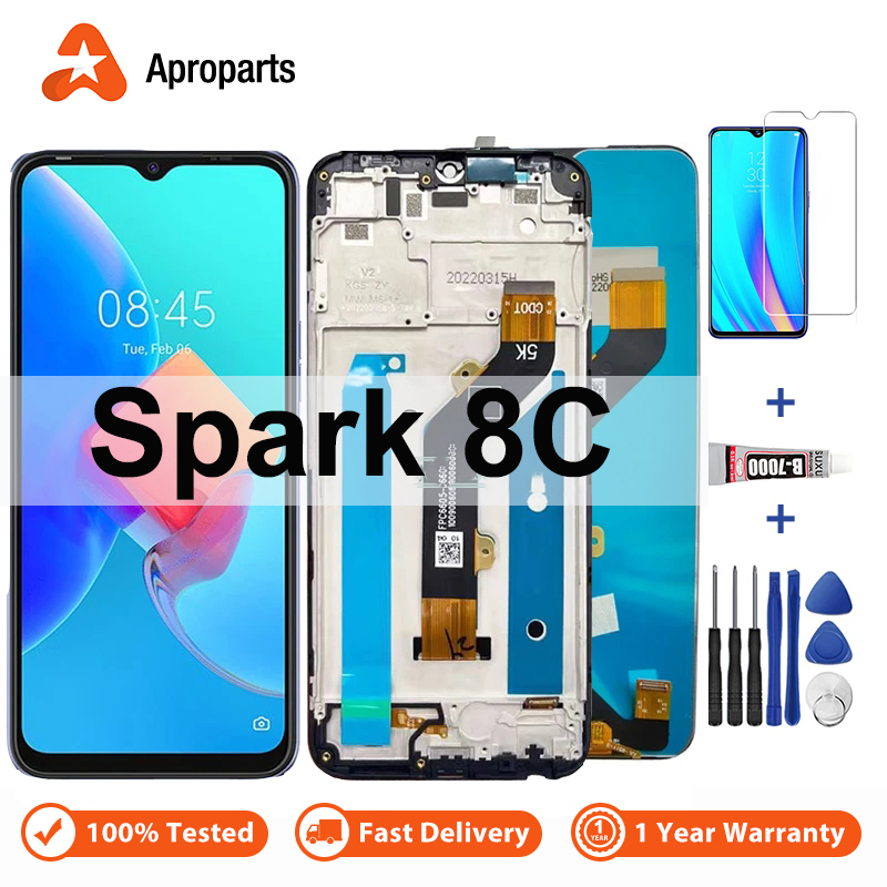Origianl For Tecno Spark 8C KG5k KG5j LCD Display Touch Screen Digiziter Assembly With Frame ...