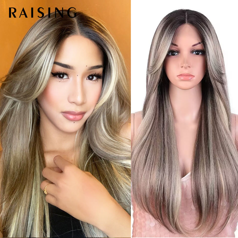 RAISING Synthetic Lace Front Wig 26"Long Straight lace Wig Cosplay part ...