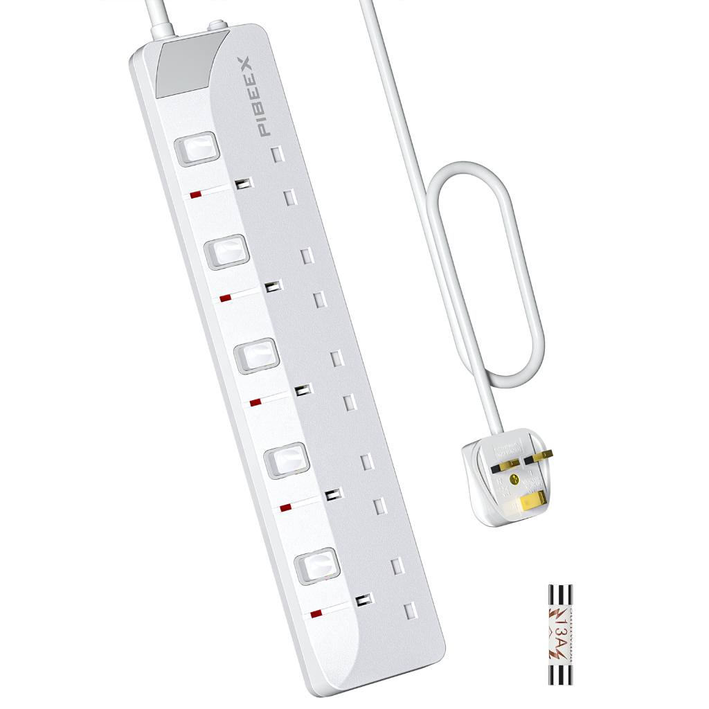 Extension Lead 5 Way Multi Plug Extension Sockets with Individual ...