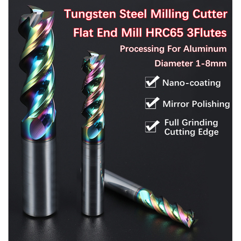 1pc HRC65 3 Flutes Tungsten Carbide End Mill Aluminium Milling Bit 1mm ...