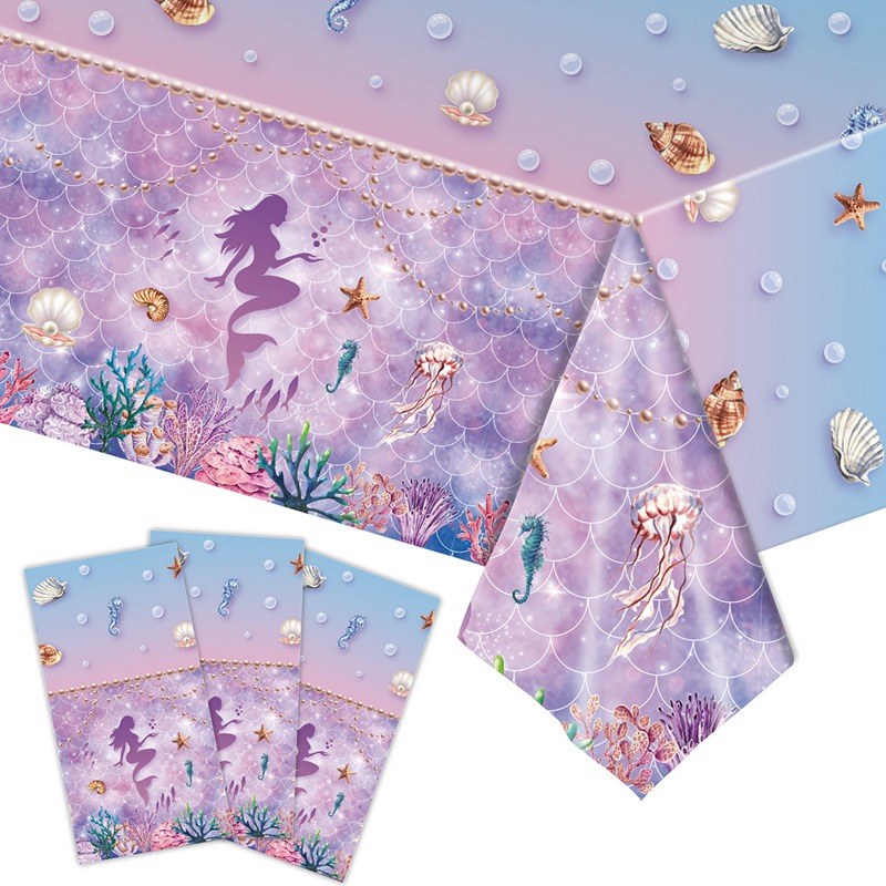 Little Mermaid Tableware Table Cloth Mermaid Theme Plastic Table Cover ...