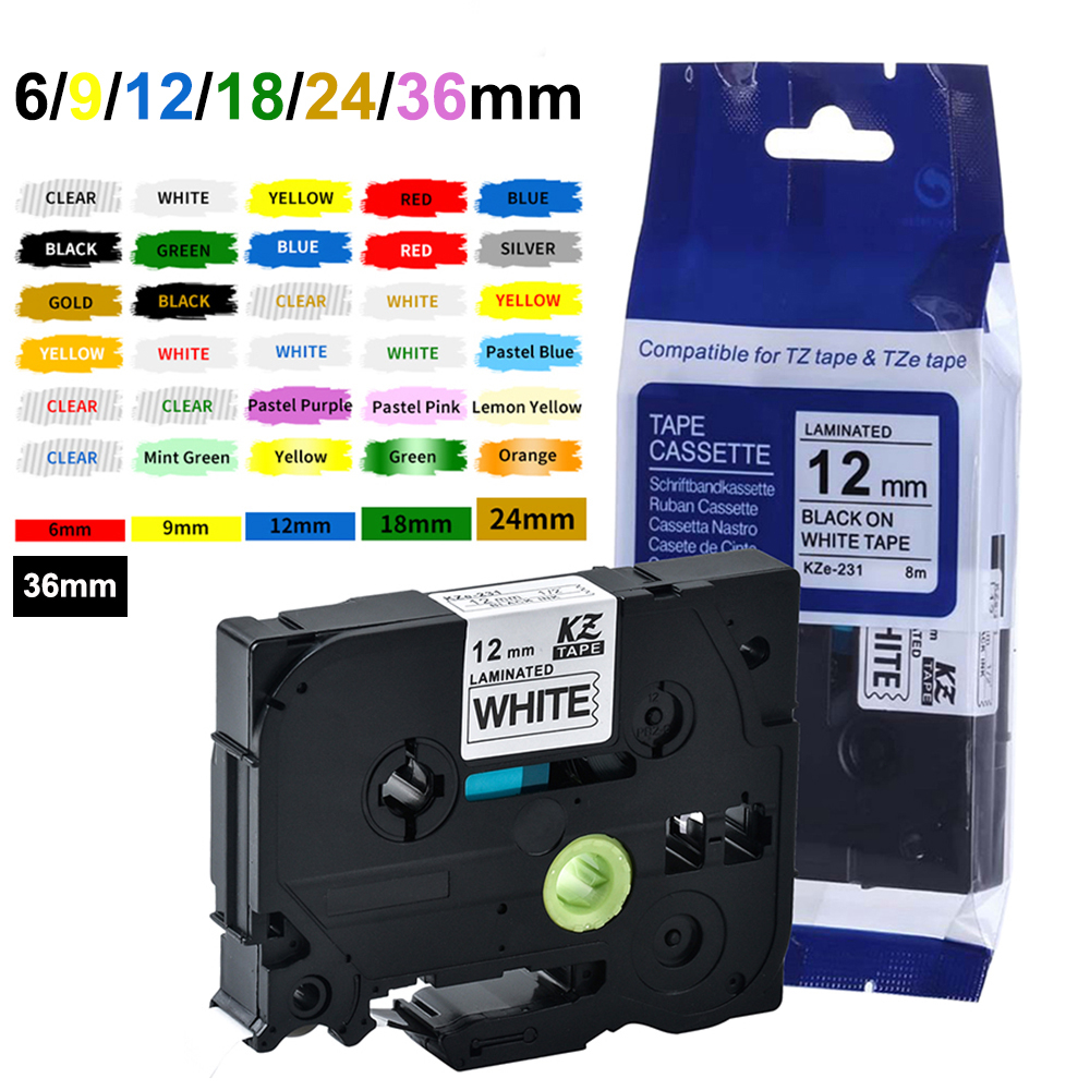BROTHER-Compatible Laminated Tape P-Touch TZe 6mm 9mm 12mm 24mm 18mm ...