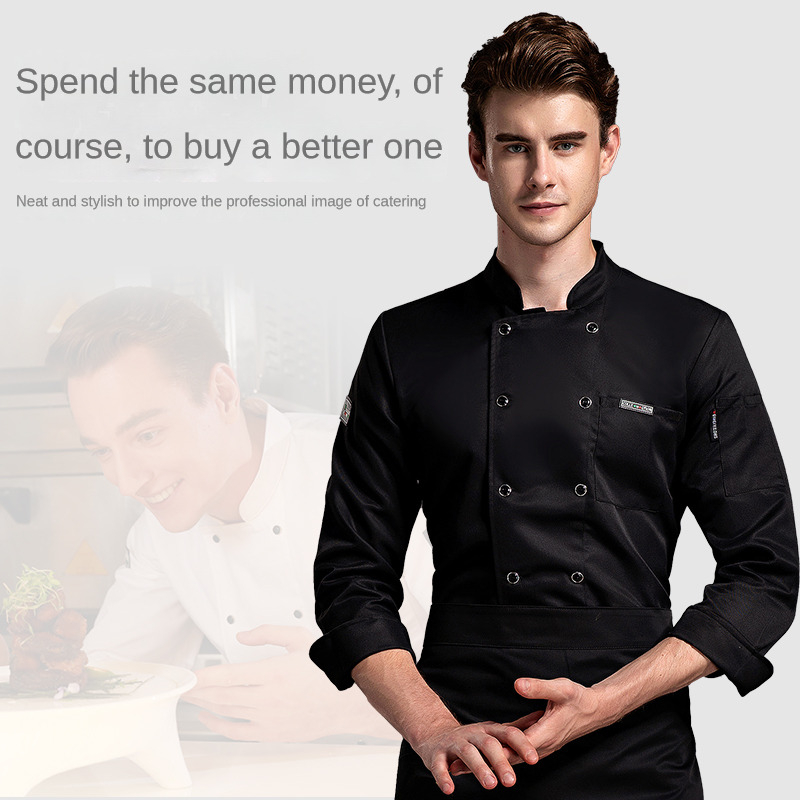 Ready Stock Restaurant chef work clothes long-sleeved male black hotel ...