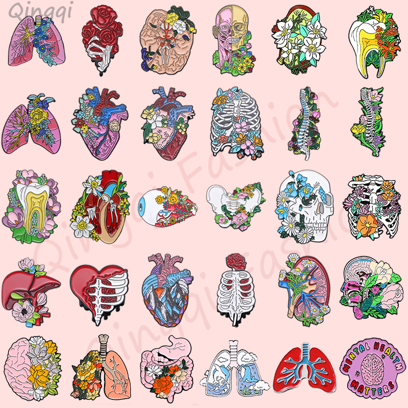 Colorful Floral Plant Design Organ Enamel Pins Creative Brain Lung ...